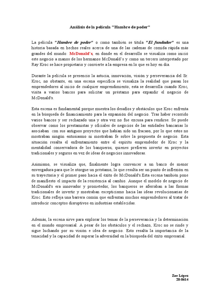Análisis de La Película Hambre de Poder | PDF | Iniciativa empresarial ...