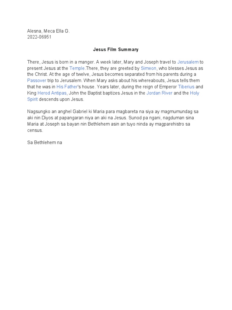 Alesna - Jesus Film Summary | PDF | History | Religion & Spirituality