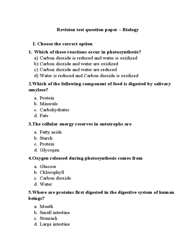 Class 10 Nutrition Revision Test | PDF | Digestion | Human Digestive System