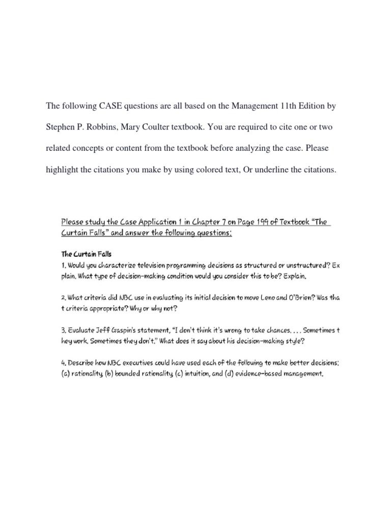 The Following CASE Questions Are All Based On The Management 11th Edition by Stephen P | PDF