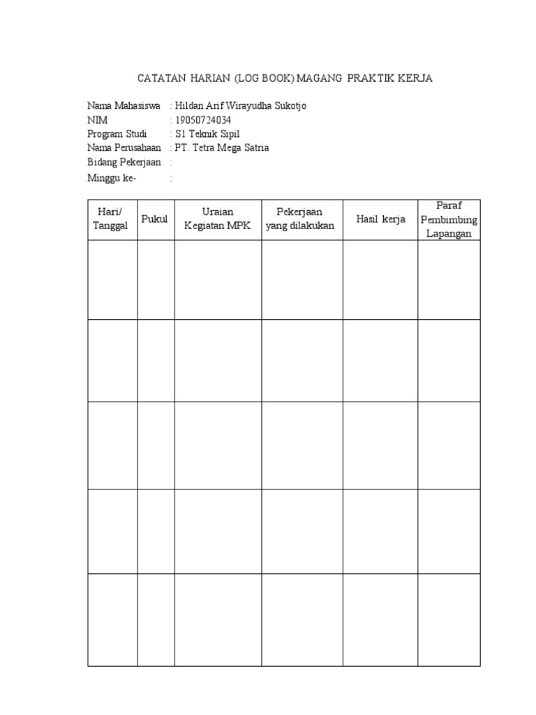 Logbook Kegiatan Hildan | PDF