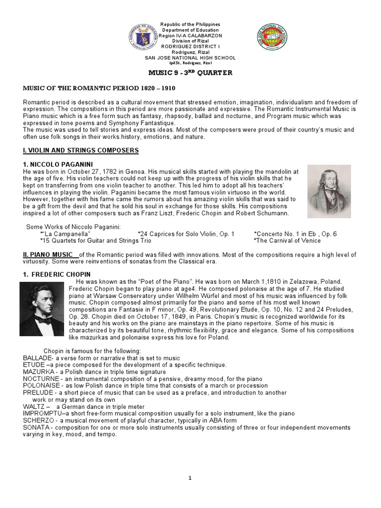 Music Handout Q3 | PDF | Franz Liszt | Frédéric Chopin