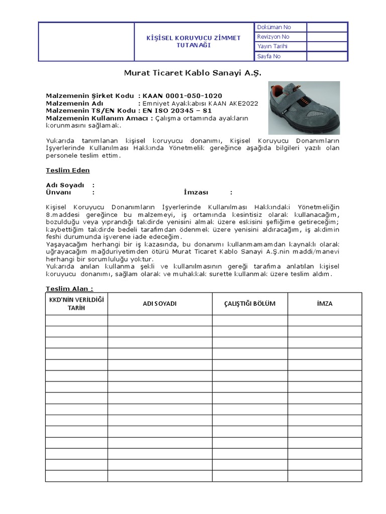 Ayakkabi Zimmet Tutanağı (Kaan-S1) (Li̇ste) | PDF