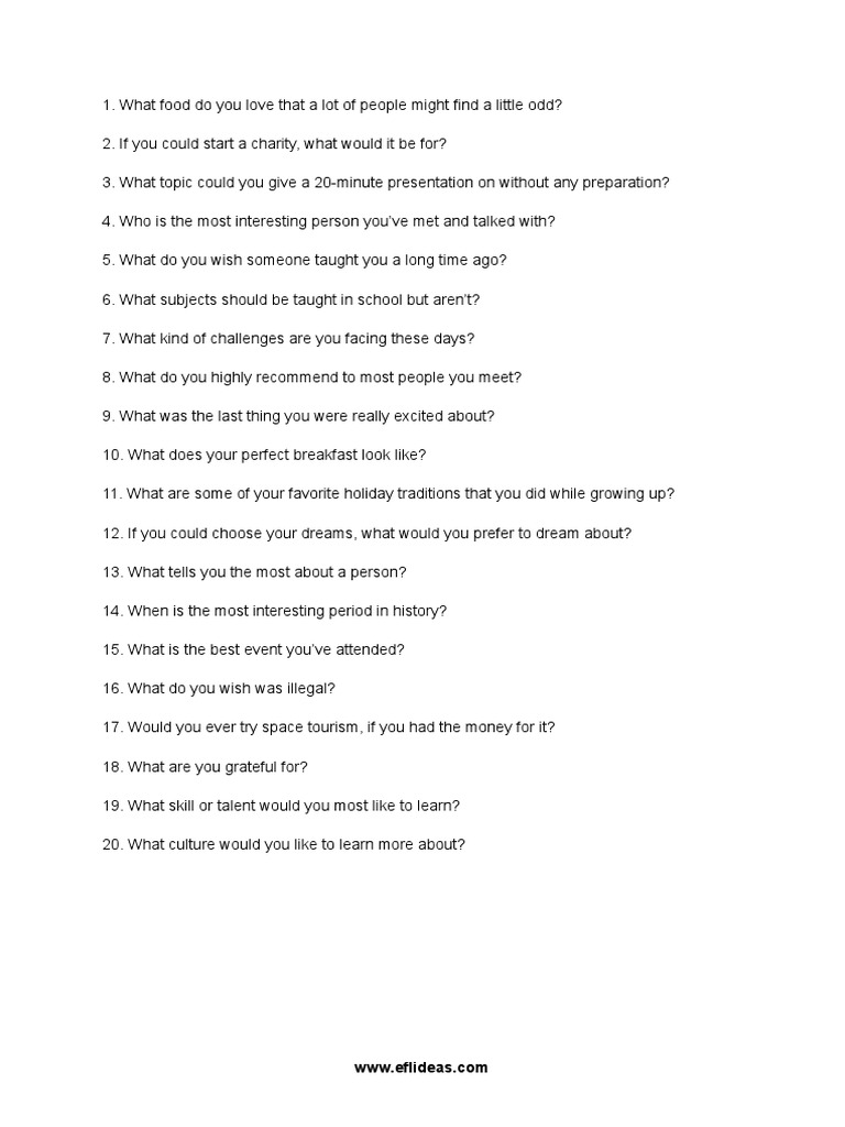Icebreaker Questions For ESL Classroom | PDF