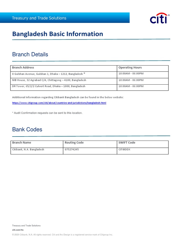 Citibank Bangladesh Branch Info | PDF | Law