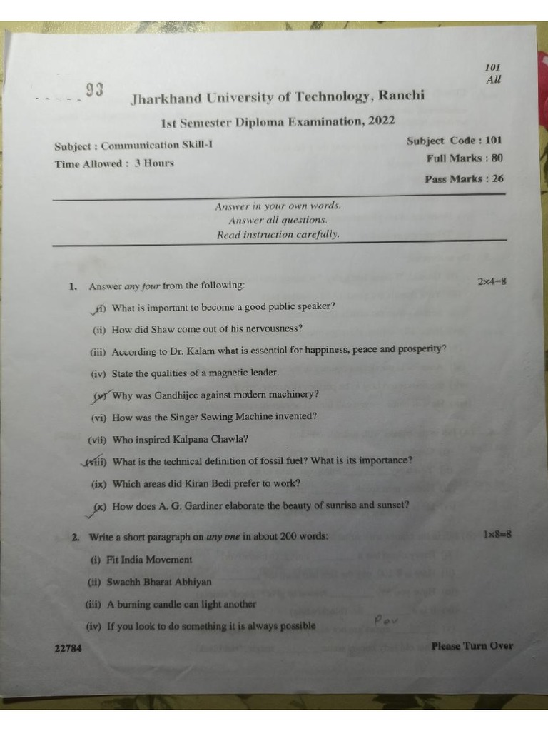 1st Semester Questions Paper | PDF