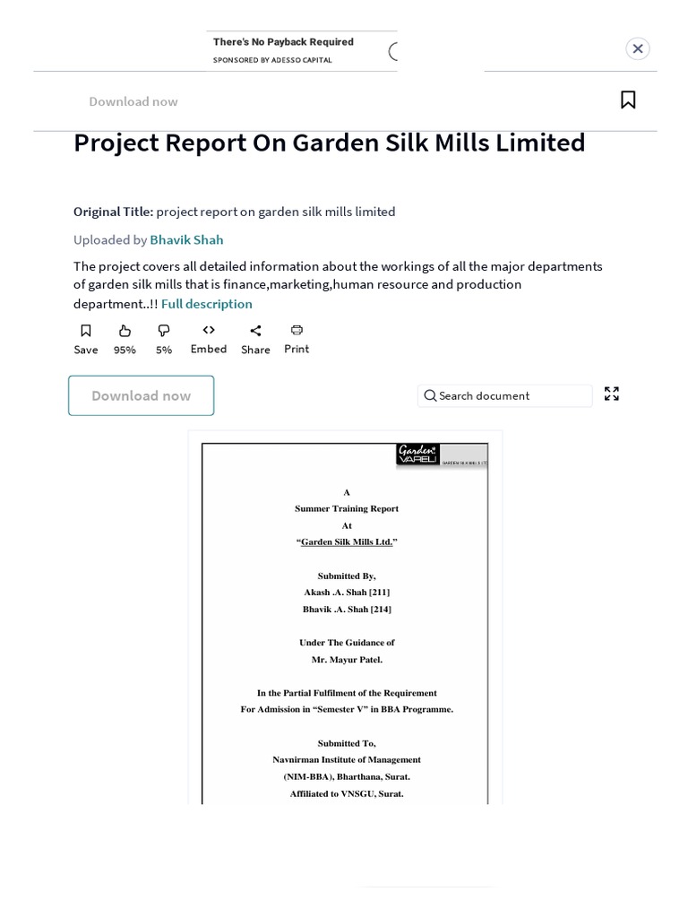 Project Report On Garden Silk Mills Limited - PDF - Sales - Promotion ...