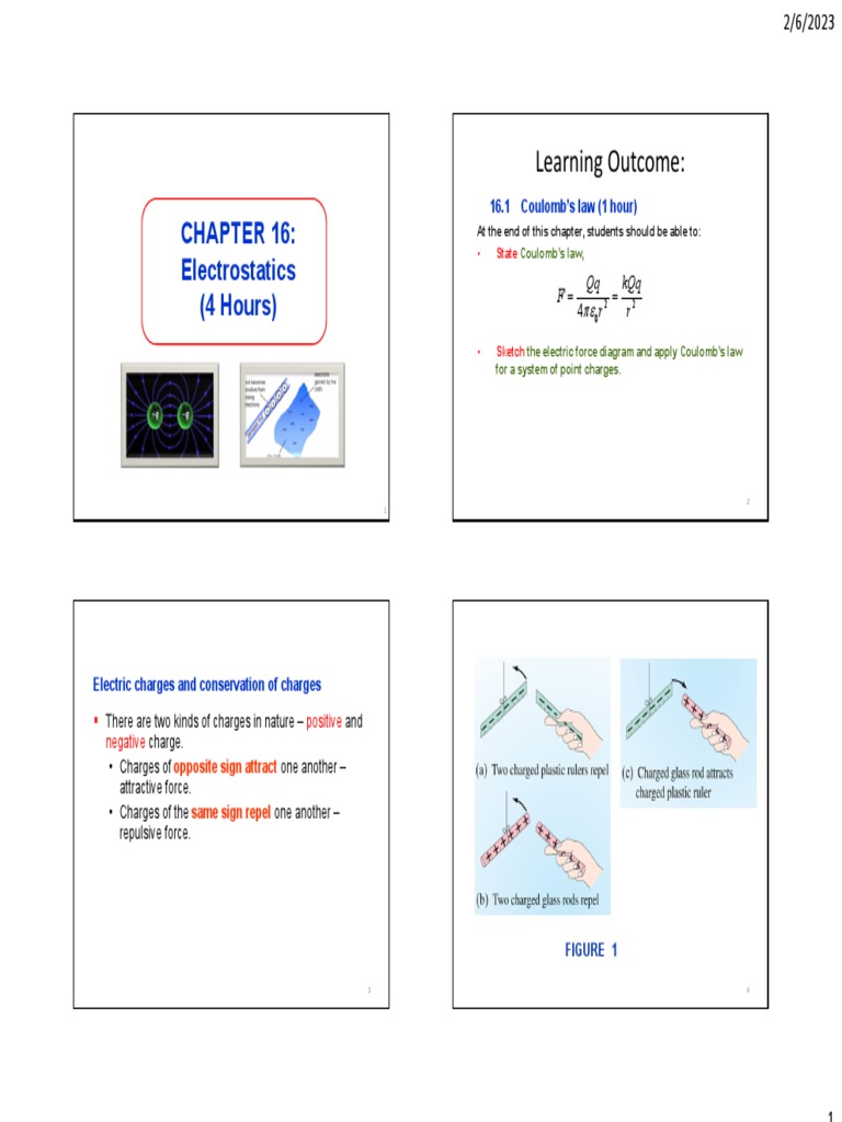 CHAPTER 16 Electrostatics 4 Per Page) | PDF | Force | Electric Charge