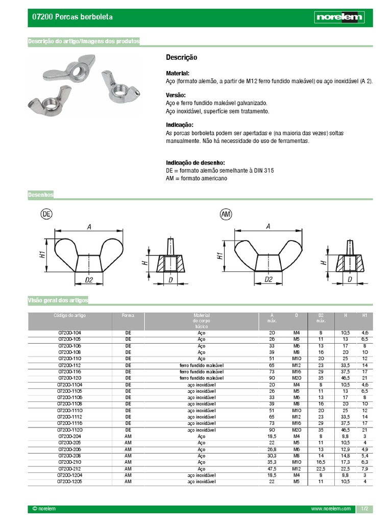 07200_Datasheet_18404_Porcas_borboleta--pt | PDF | Aço | Elementos químicos