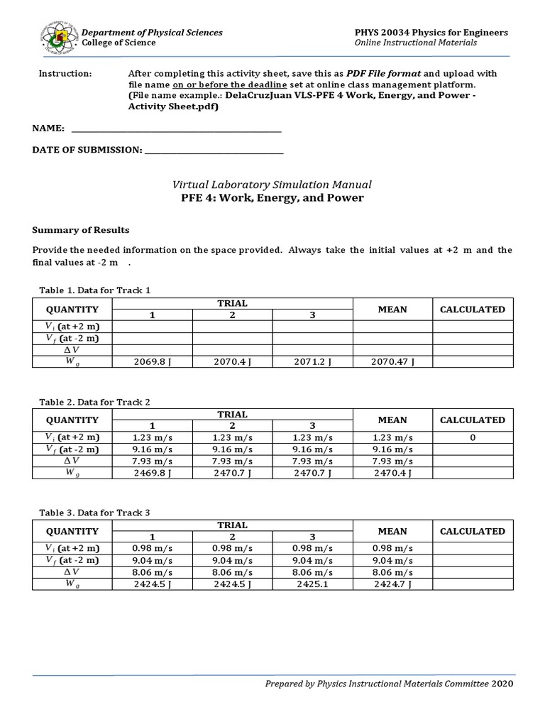 VLS-PFE 4 Work, Energy, and Power - Activity Sheet | Download Free PDF ...
