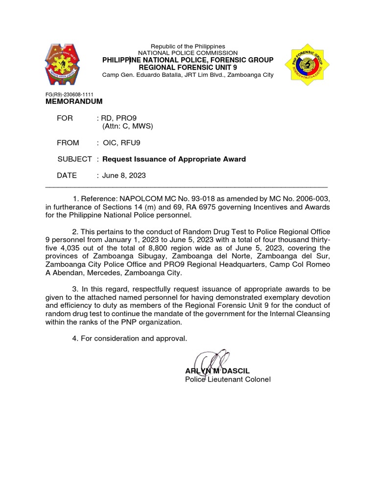 RFU9 Rqst for Appropriate Award | PDF