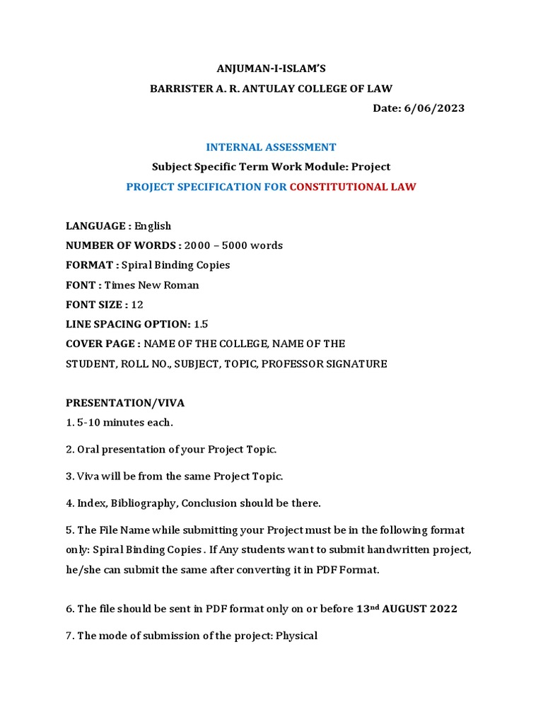 Constitutional Law Project Guidelines | PDF | Justice | Crime & Violence