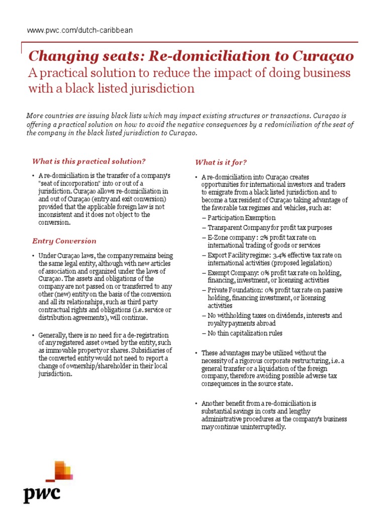 Changing Seats Re-Domiciliation To Curaçao Final | PDF | Taxes | Equity ...