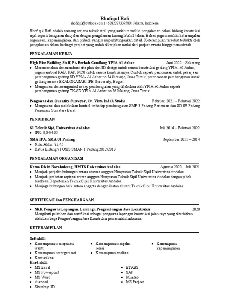 CV Rhofiqul Rafi - Indonesia - 20062023 | PDF | Seni