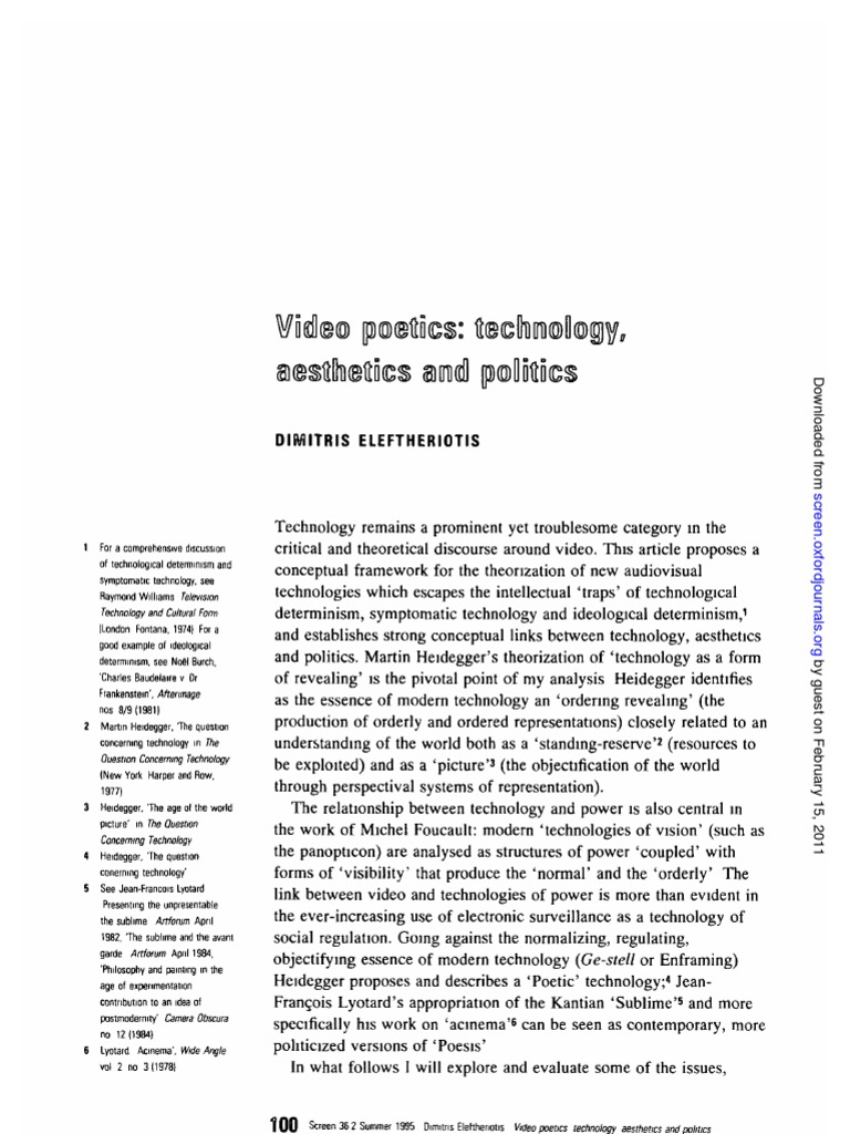 Dimitris Eleftheriotis: Technology and Cultural Form | PDF | Aesthetics ...