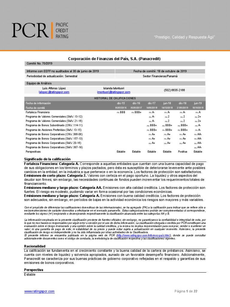 Pacific Credit Rating | PDF | Bancos | Negocios económicos