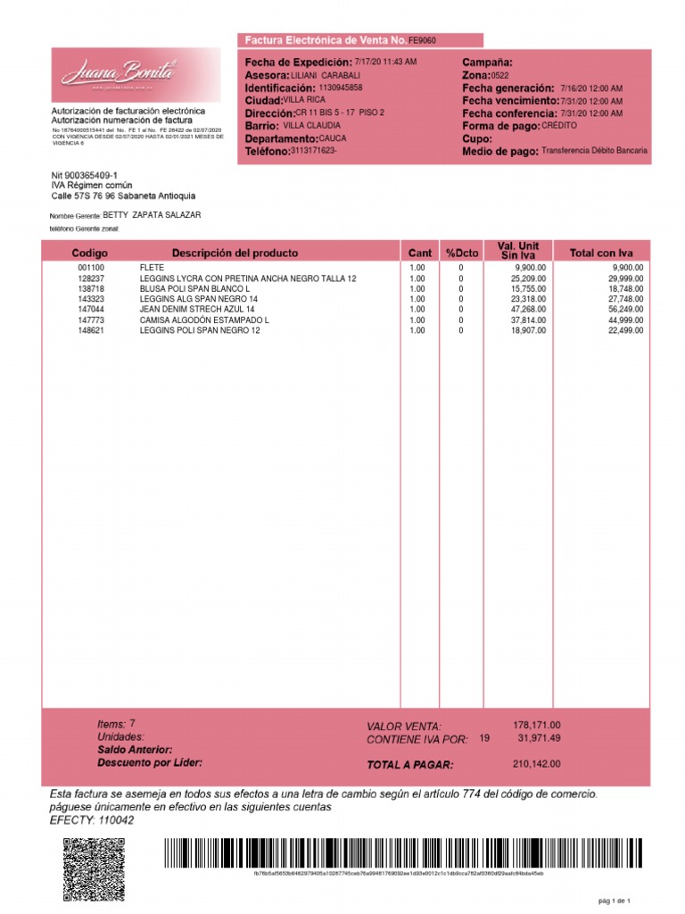 Factura Ropa | PDF | Ropa