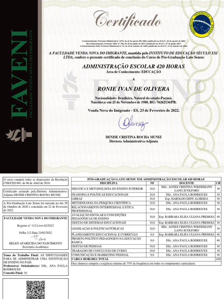 Certificado de Conclusão de Curso - COM FUNDO (Pós-Graduação) - RONIE ...