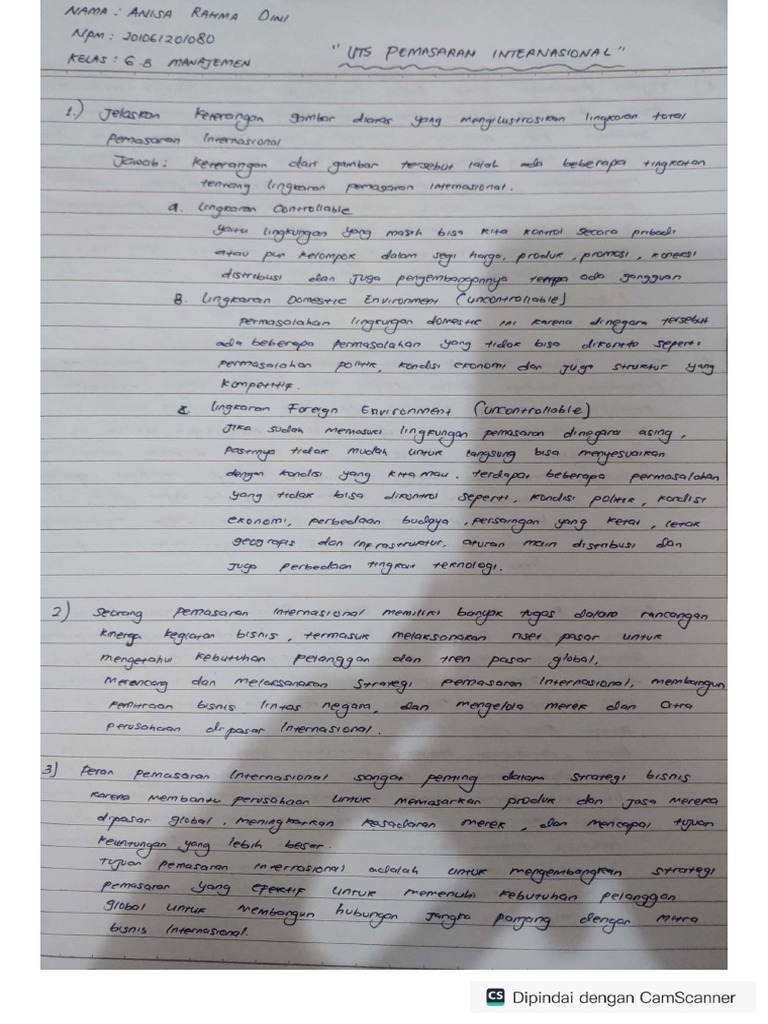 UTS Anisa Rahma Dini Pemasaran Internasional | PDF