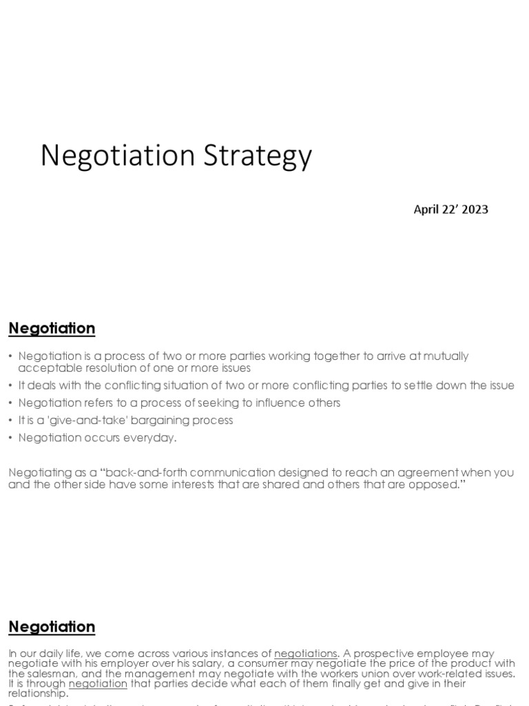 Negotiation Strategy - Update | PDF | Negotiation | Bargaining