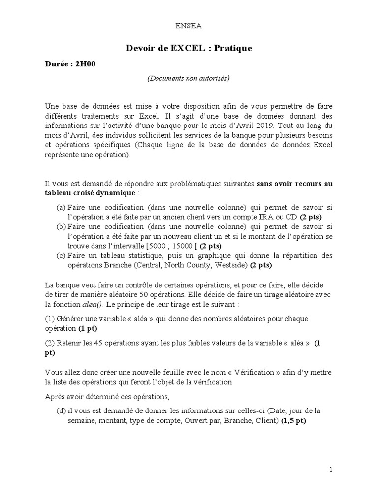 Analyse des opérations bancaires Excel | PDF | Microsoft Excel