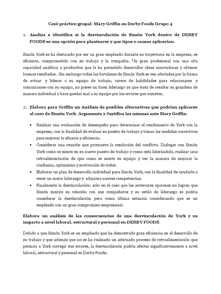 Mary Griffin en Derby Foods | PDF | Liderazgo | Ciencias del comportamiento