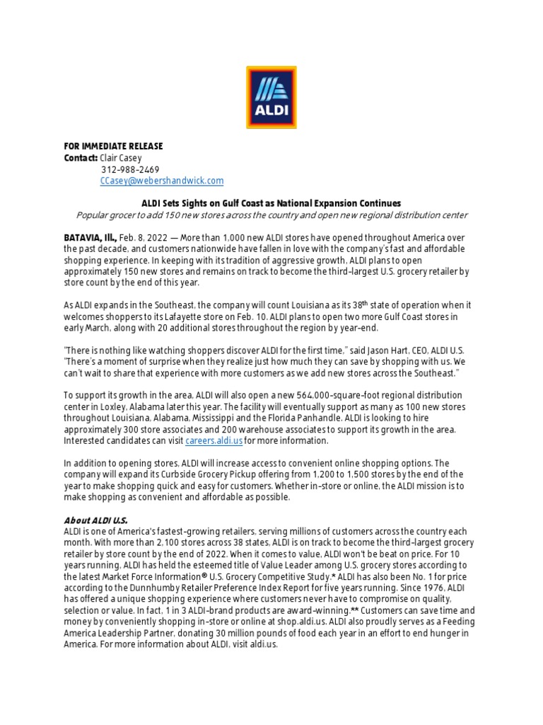 ALDI Growth Announcment FINAL 2.8 | PDF | Retail | Grocery Store
