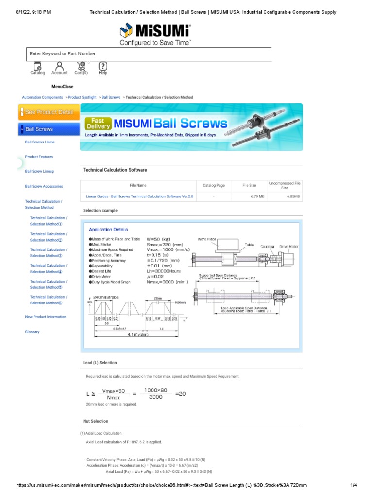Technical Calculation - Selection Method - Ball Screws - MISUMI USA - Industrial Configurable ...