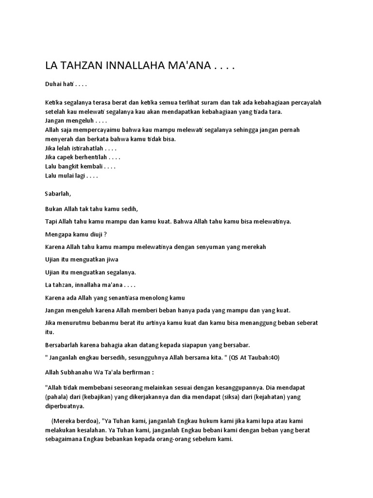 La Tahzan Innallaha Ma | PDF