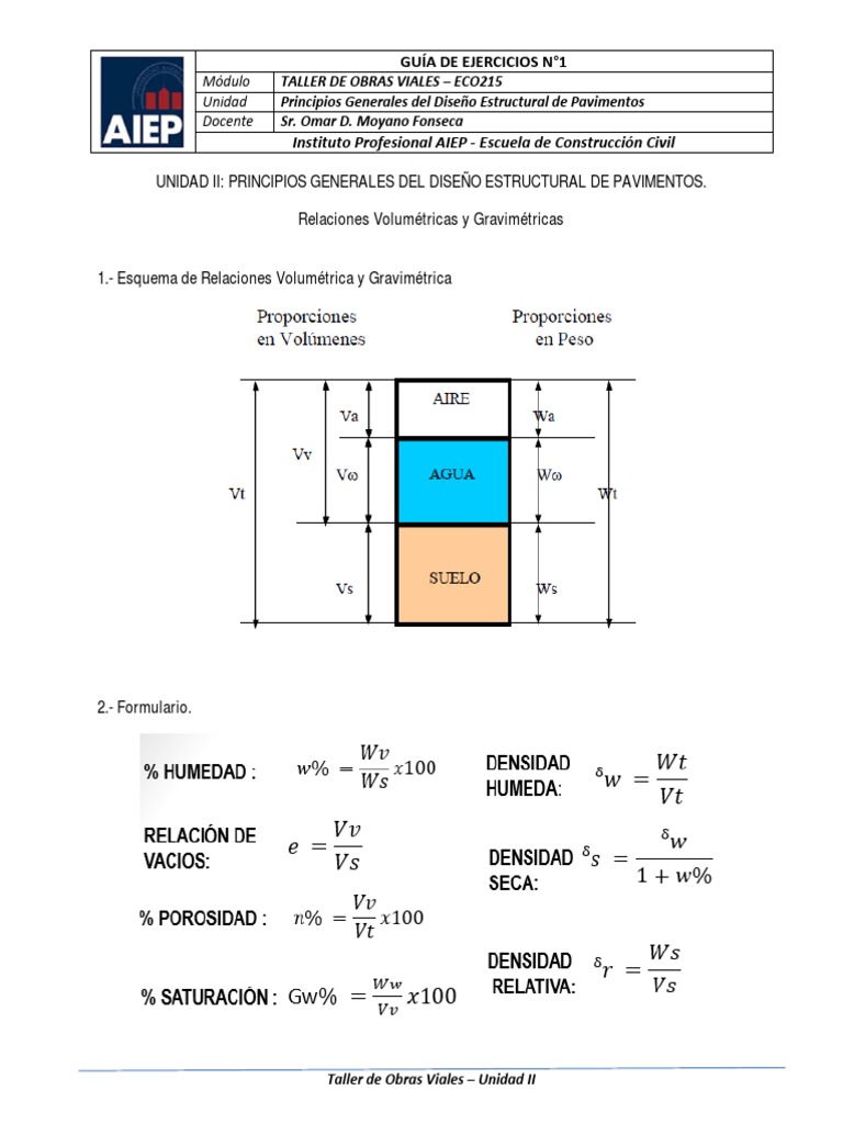 Guía Ejercicios U2 - Relaciones Volumetricas y Gravimetricas | PDF