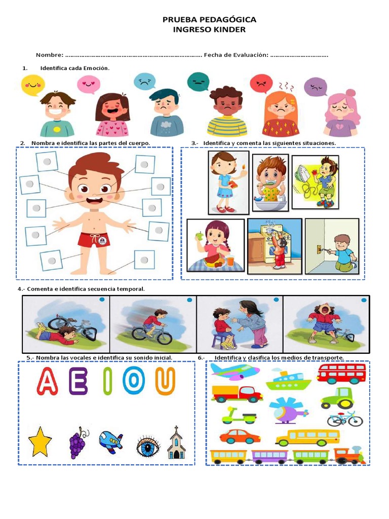 PRUEBA PEDAGÓGICA Ingreso Kinder | PDF