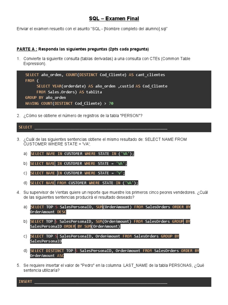 SQL - Examen Final v2.0 | PDF | SQL | Bases de datos