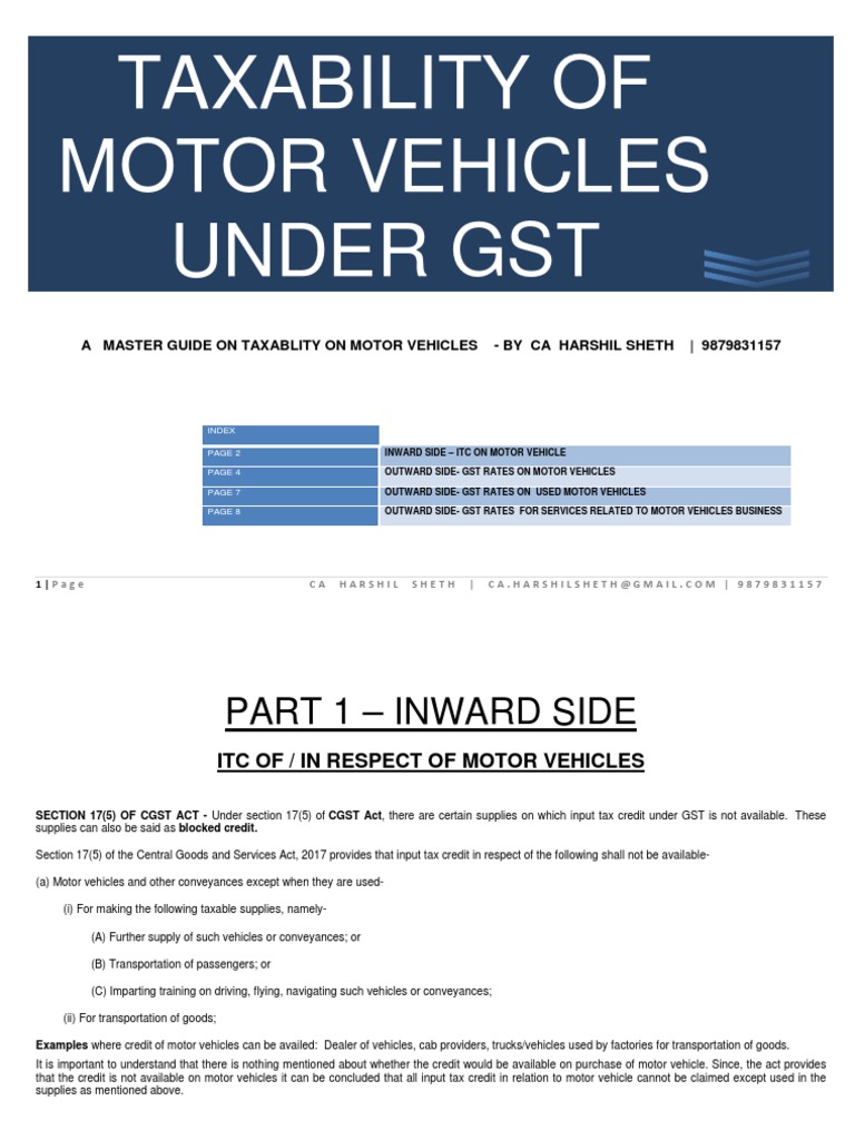Taxability of Motor Vehicle Under GST Ca Harshil Sheth | PDF | Value Added Tax | Taxes
