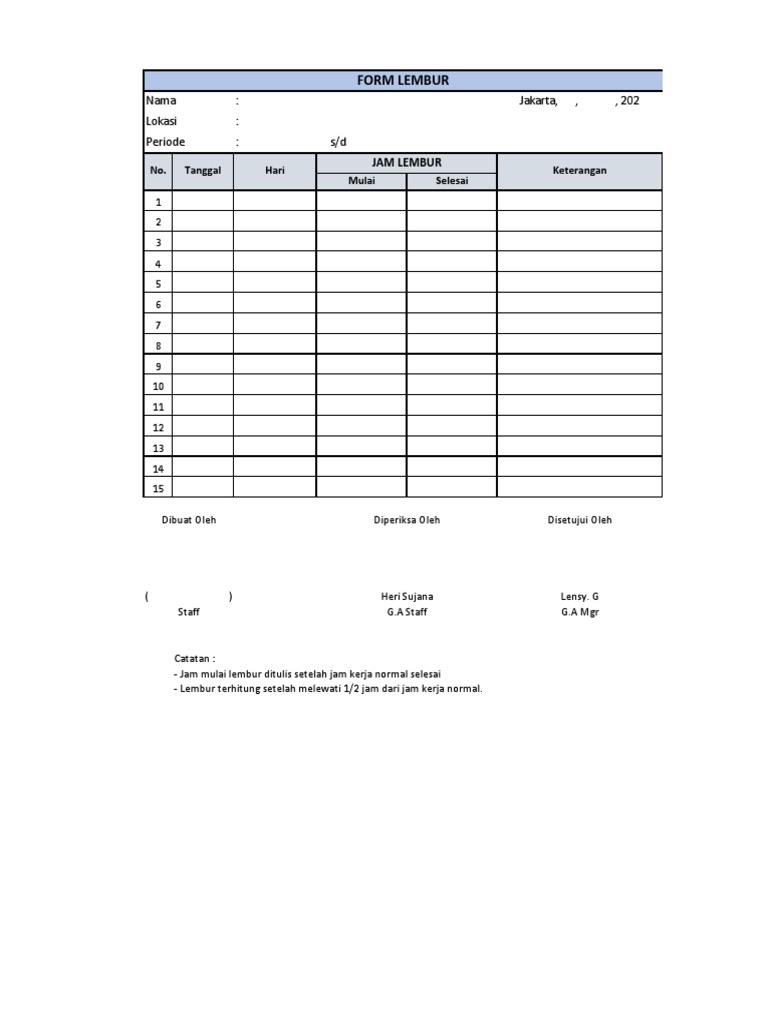 Formulir Pengajuan Lembur Karyawan | PDF