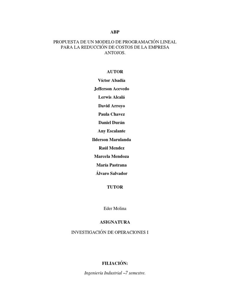 Modelo de Programación Lineal ABP | PDF | Programación lineal | Toma de decisiones