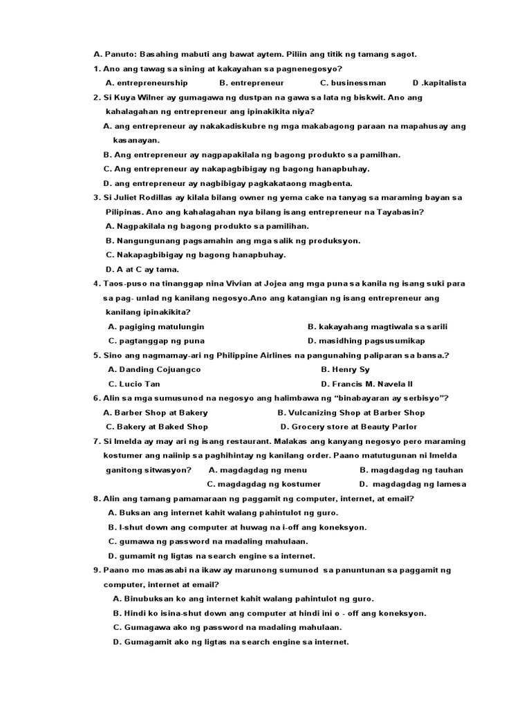 EPP Review for Grade 4 Students | PDF | Career & Growth