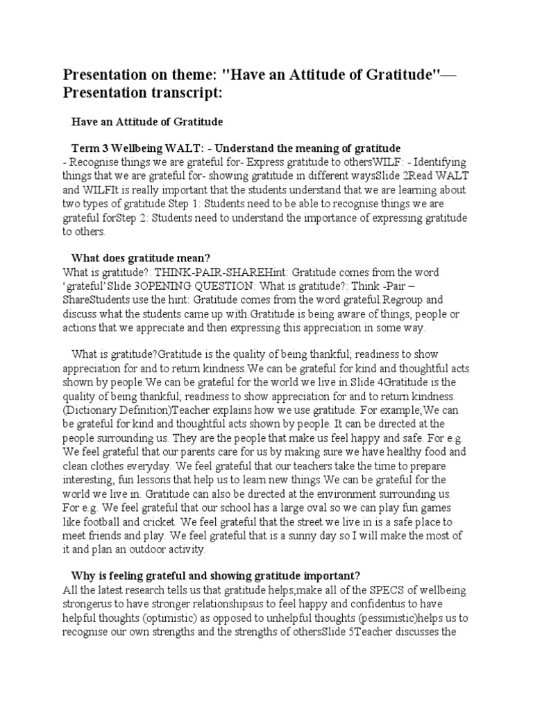 Having An Attitude of Gratitude | PDF