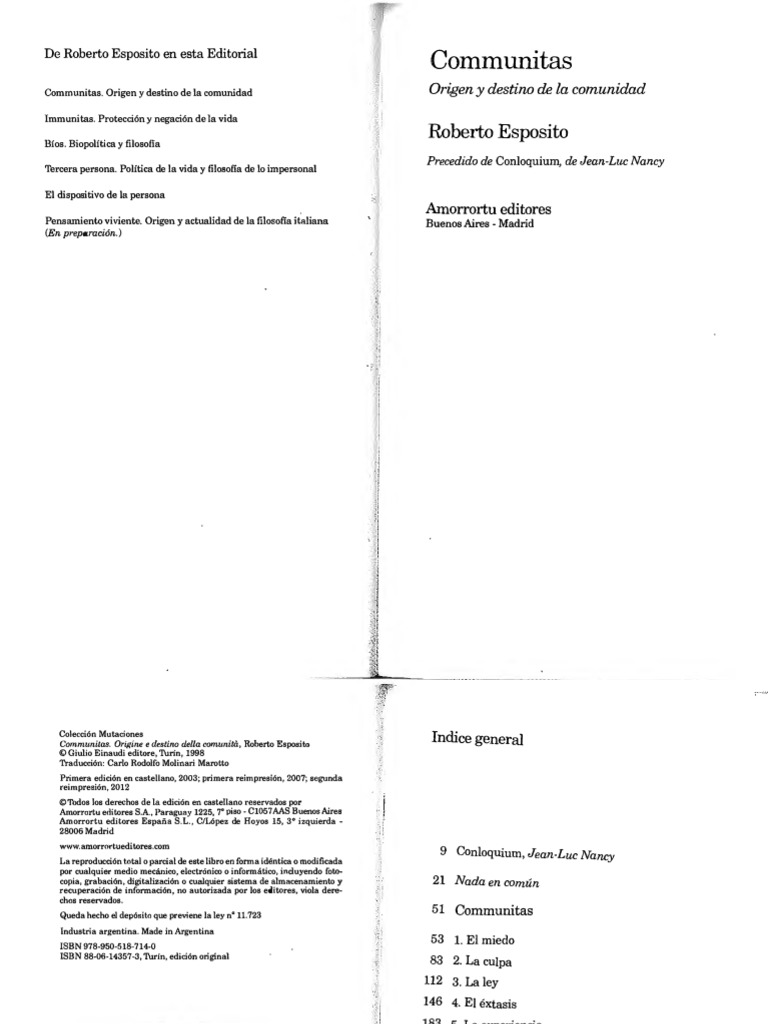 Roberto Esposito - COMMUNITAS. Origen y Destino de La Comunidad ...