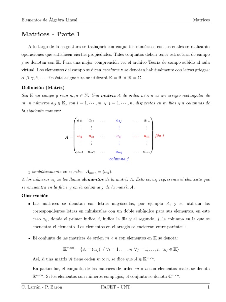 Matrices - Parte 1 | PDF | Matriz (Matemáticas) | Álgebra lineal