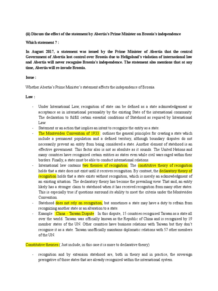 Tutorial PIL 3 Answer | PDF | Sovereign State | International Relations