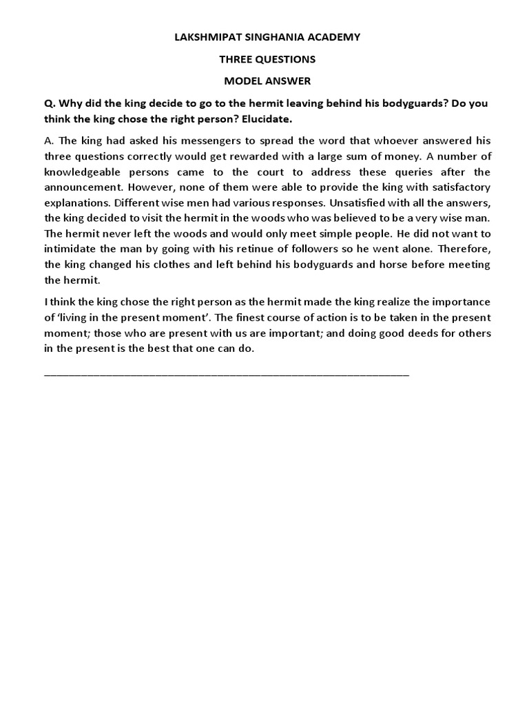 Three Questions model answer | PDF