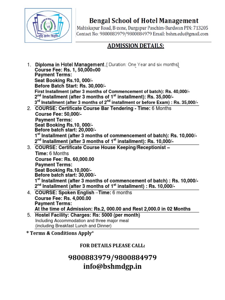 BSHM Course Fees | PDF