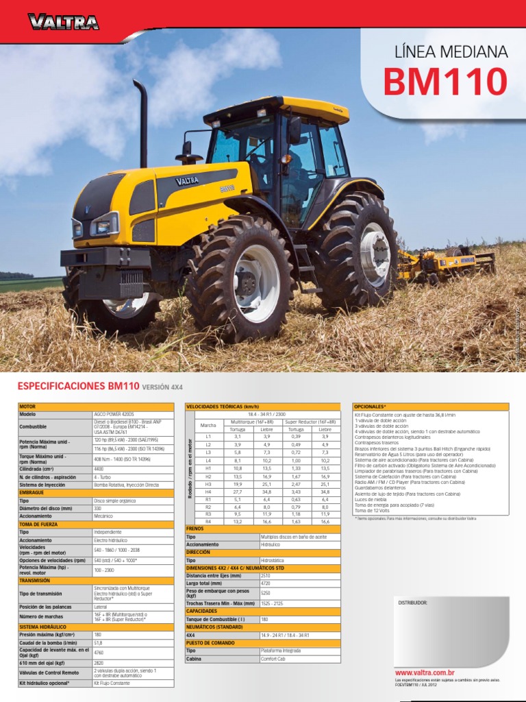 Especificaciones del Valtra BM 110 | PDF