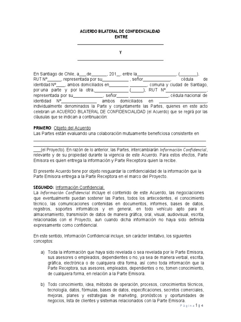 Acuerdo Bilateral de Confidencialidad | PDF | Confidencialidad ...