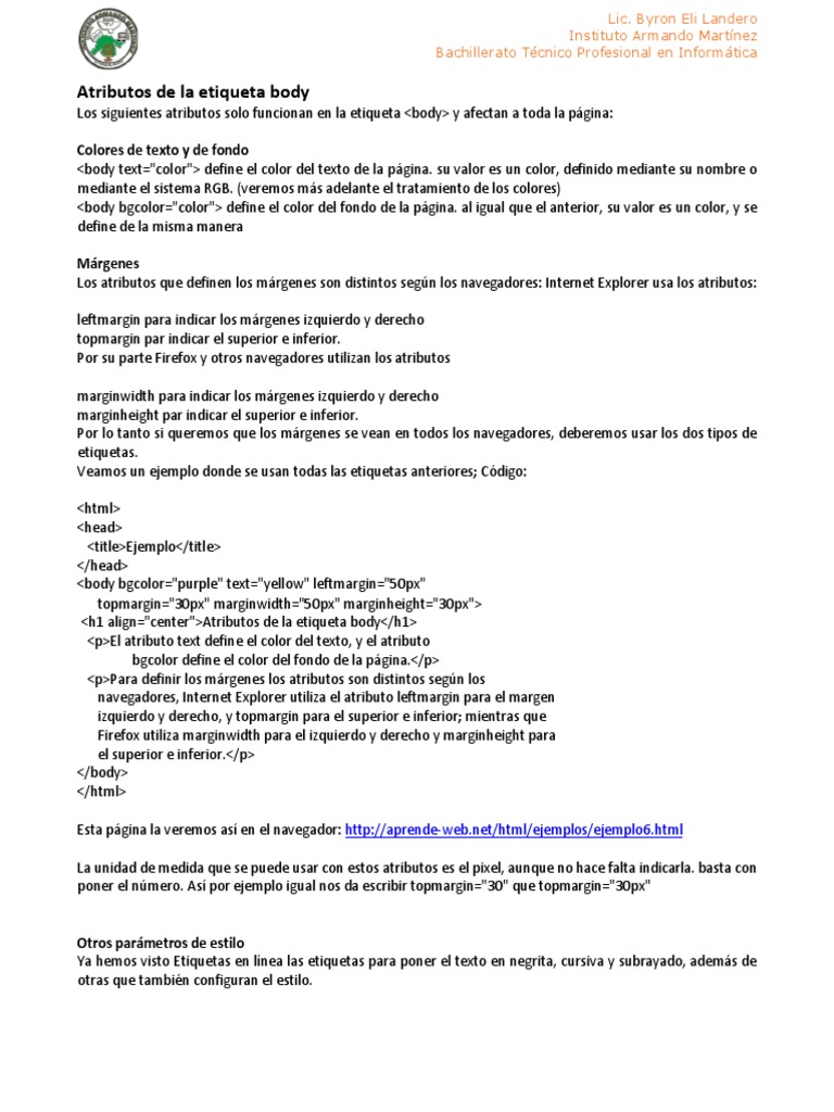6 - Atributos de La Etiqueta Body | PDF | HTML | Color
