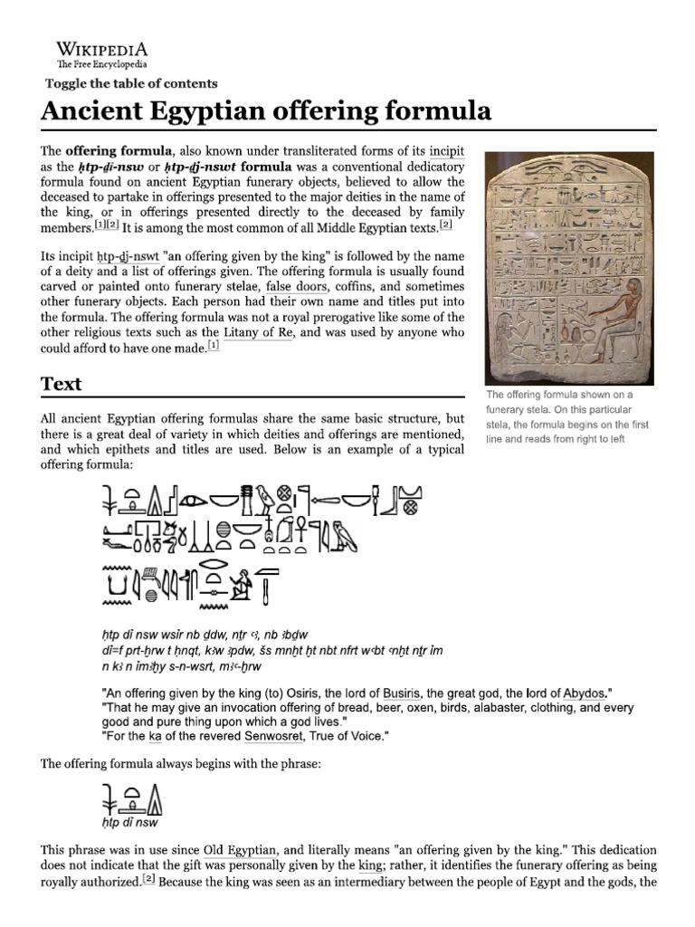 Ancient Egyptian Offering Formula (Wikipedia) | PDF