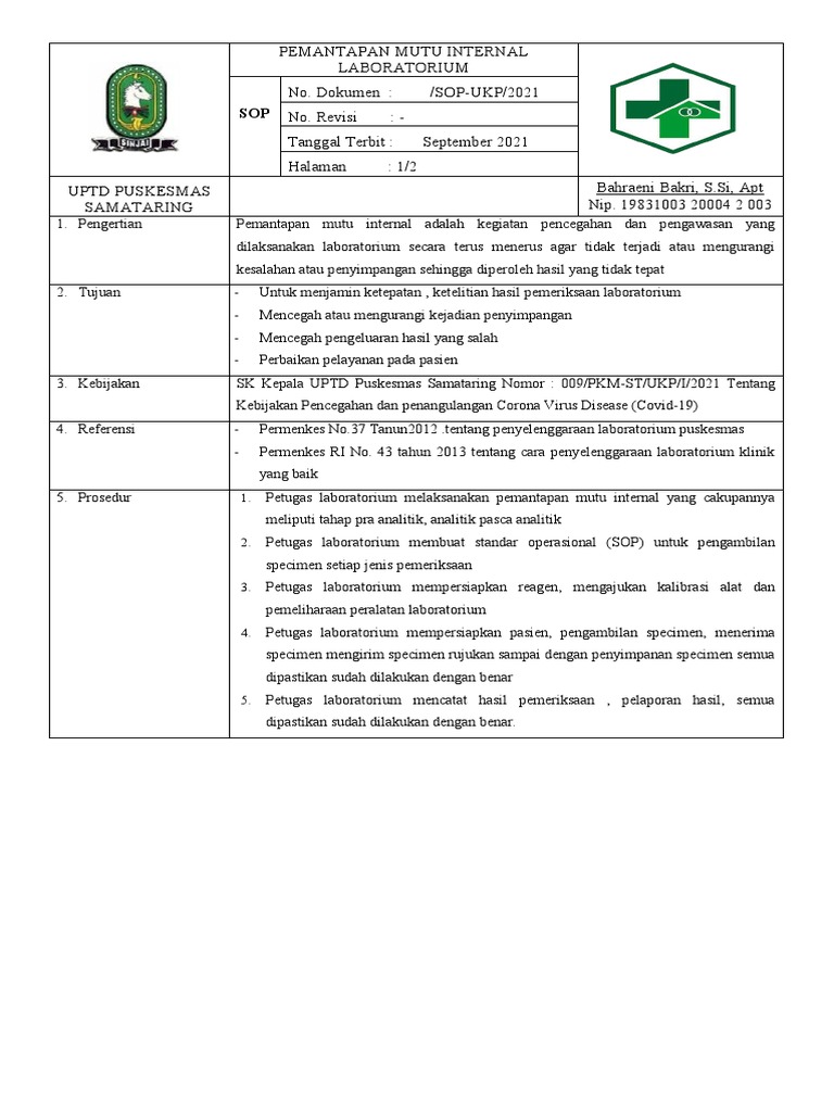 Pemantapan Mutu Internal Laboratorium | PDF