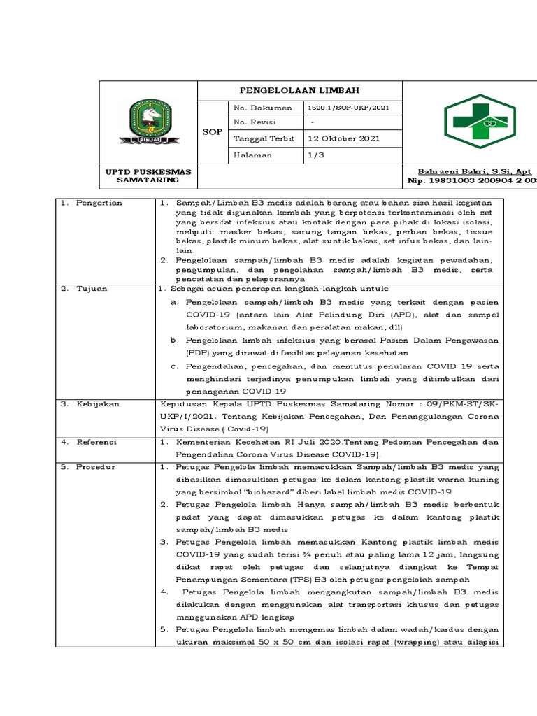 SOP Pengelolaan Limbah | PDF