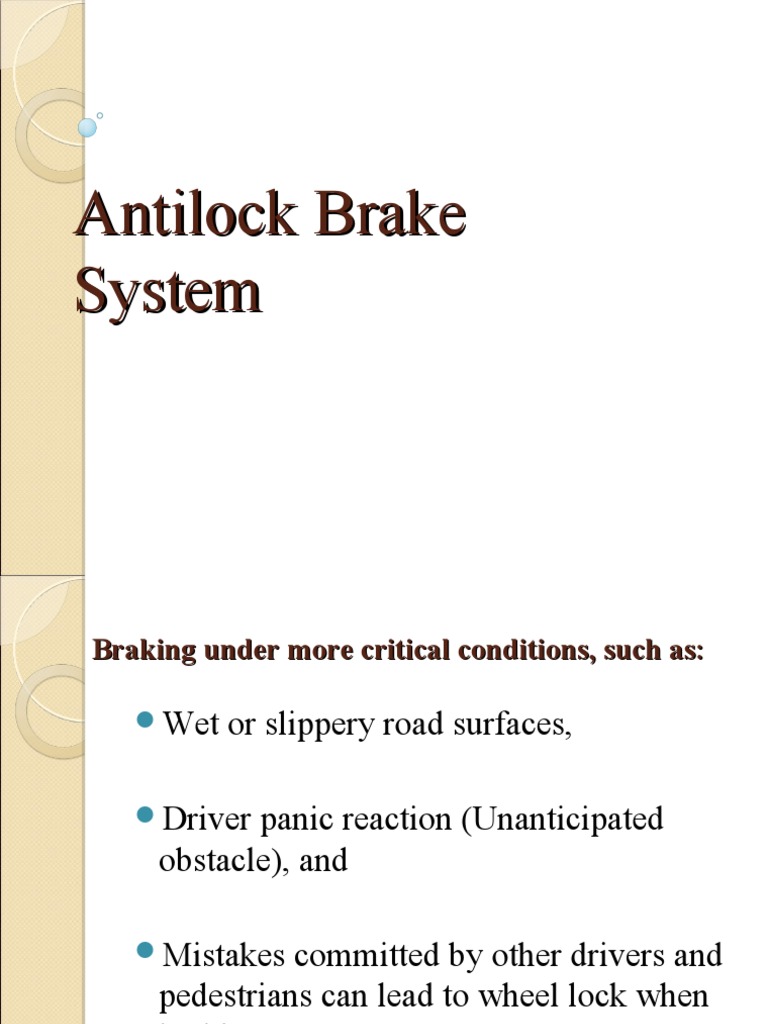 Anti Lock Brake System | PDF | Anti Lock Braking System | Brake