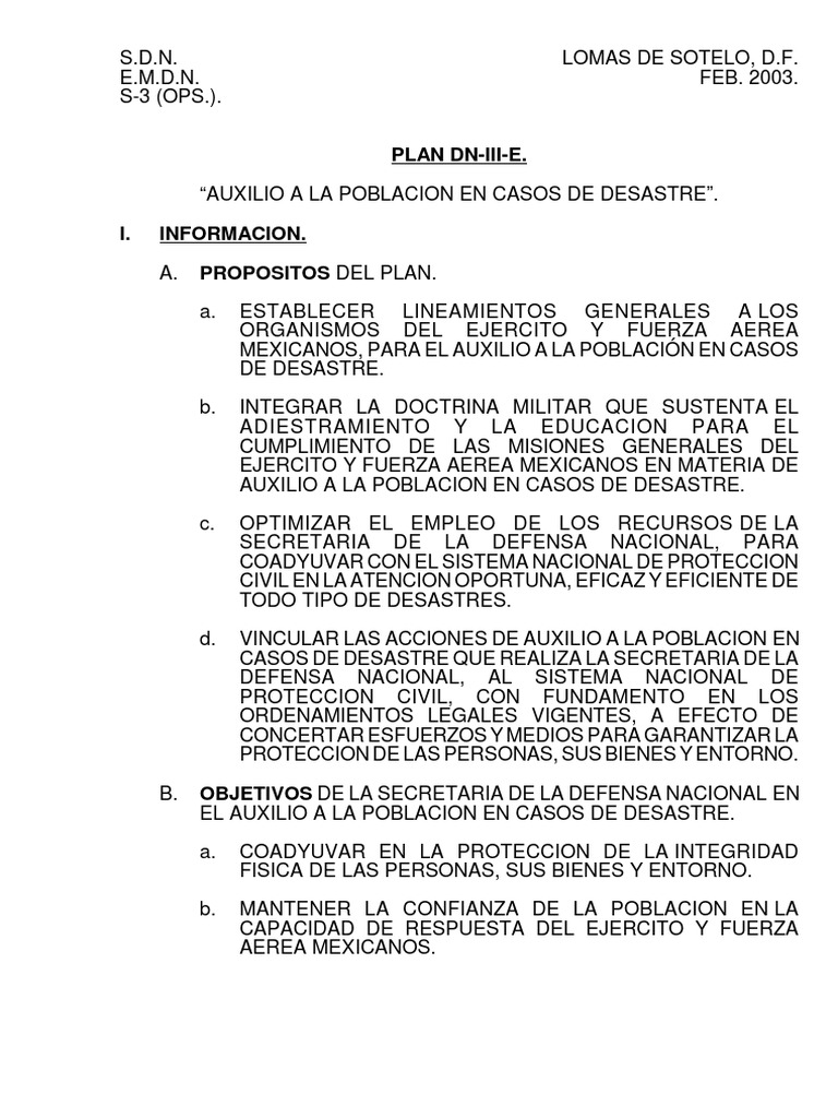 Plan Dn-Iii-E 2003 | PDF | Defensa Civil | Seguridad nacional